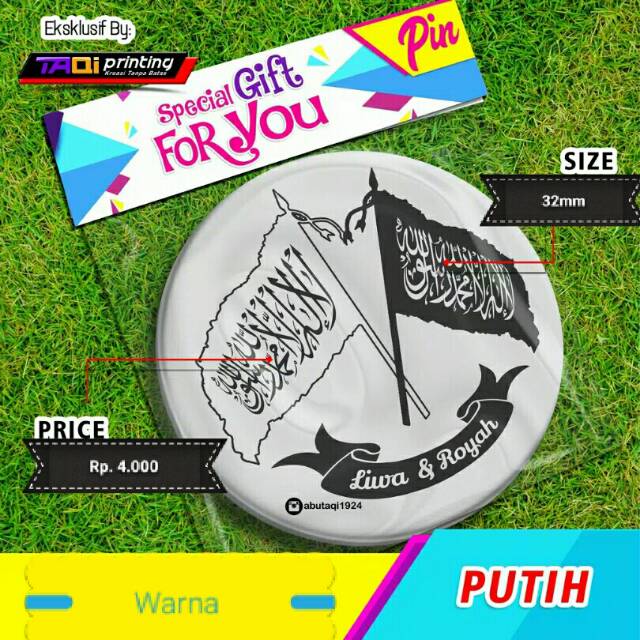 Jual Pin Tauhid Panji Dan Bendera Rasulullah Size 32mm ( putih ...