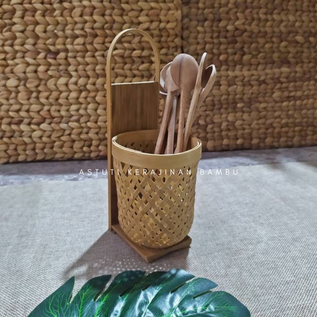 Jual Tampat Sendok Bambu Bulat Single/Tempat Sendok Bambu/Tempat Sendok Unik/Wadah Sendok Bambu ...