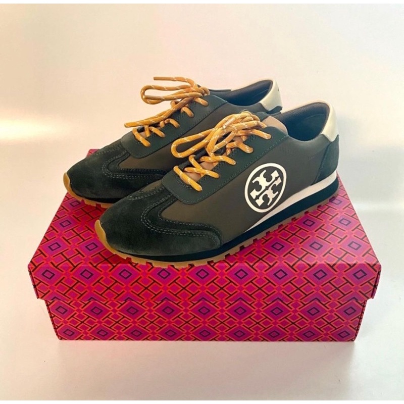 Jual Sepatu Tory Burch Annie Nylon Runner Nat Suede Nappa Light Kiwi ...