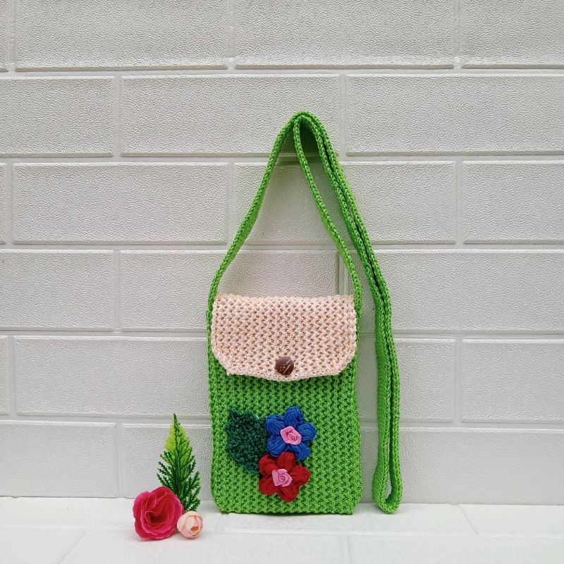 Jual tas rajut hp bunga daun /selempang hp | Shopee Indonesia