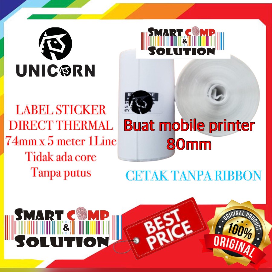 Jual Stiker Label Barcode Thermal 74mm x 5 Meter - Label Printer 80mm ...