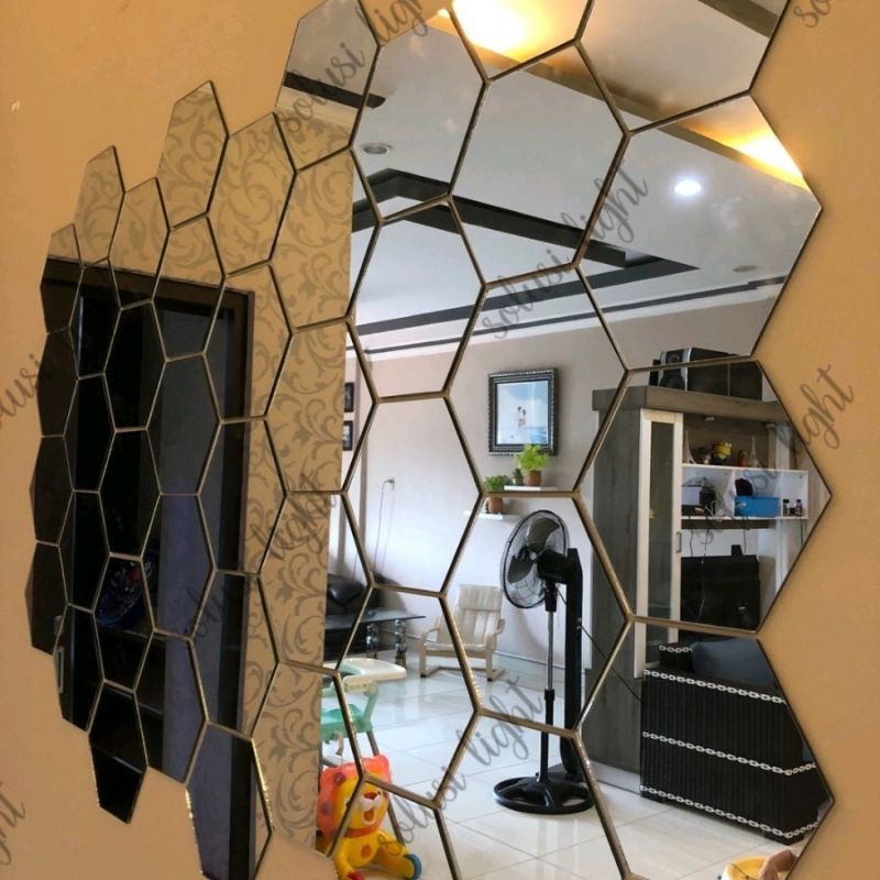 Jual Stiker Cermin Dinding Hexagon - Dekorasi Hexagonal Mirror Wall ...