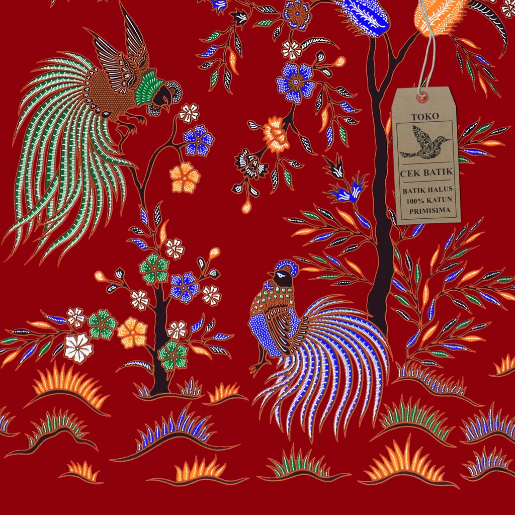 Jual Kain Batik - Motif Burung dan Bunga Dasar Warna (Merah) | Shopee ...