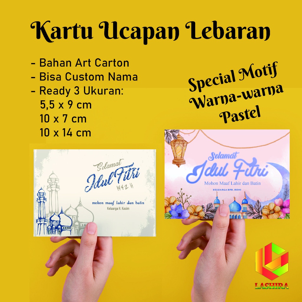 Jual Kartu Ucapan Lebaran Warna Pastel Custom Nama untuk Parcel ...