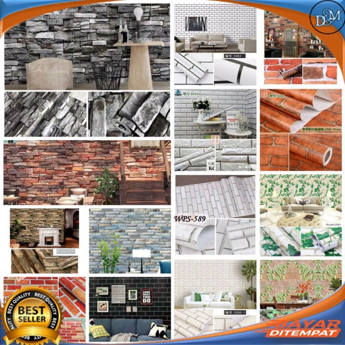 Jual Wallpaper Dinding Batu Bata 45CM x 5M Batu Bata 3D Mix Batu Gelap ...