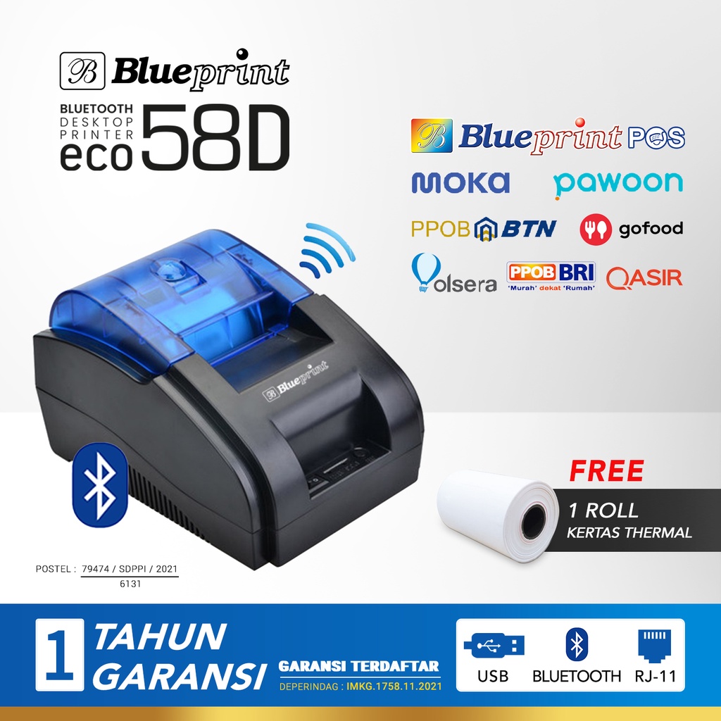 Jual Printer Bluetooth thermal kasir ECO 58D Blueprint ( USB + BT ...