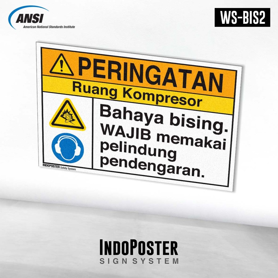 Jual Stiker Safety Sign Rambu K3 ANSI Bahaya Bising Ruang Kompresor ...