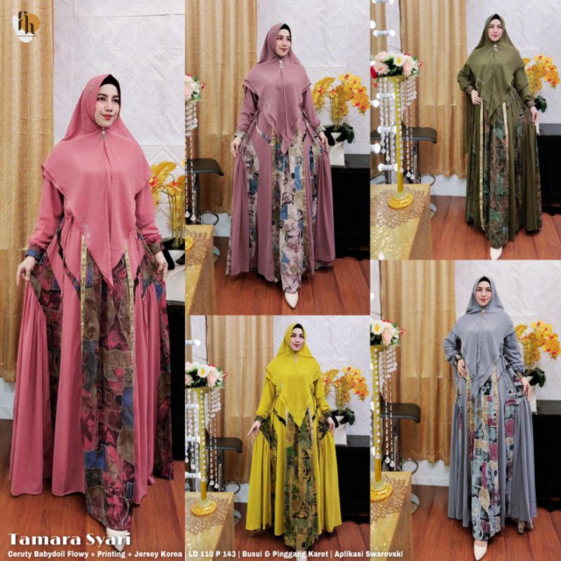 Jual TAMARA SET DRESS GAMIS SYAR'I BY ALGIBRAN LD. 110CM PB. 143CM BAHAN CERUTY BABYDOLL FLOWY ...
