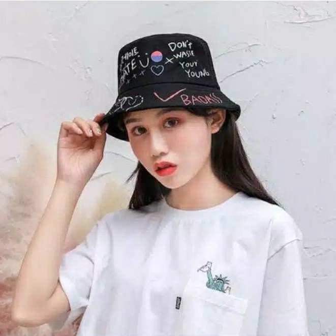 Jual Bucket Hat Korea | Topi Bucket Selebgram Korea Sablon Badas Laki Laki Perempuan | Shopee ...