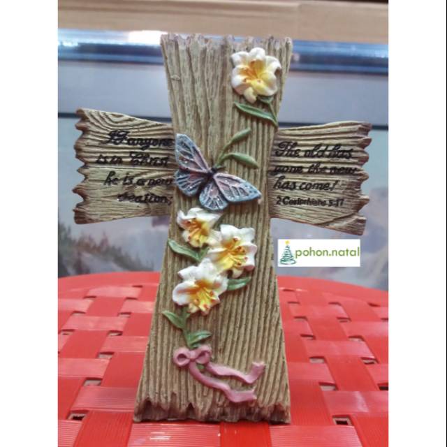 Jual Salib Ayat Duduk Kupu-kupu Meja Patung Rohani Kado Baptisan Baptis ...