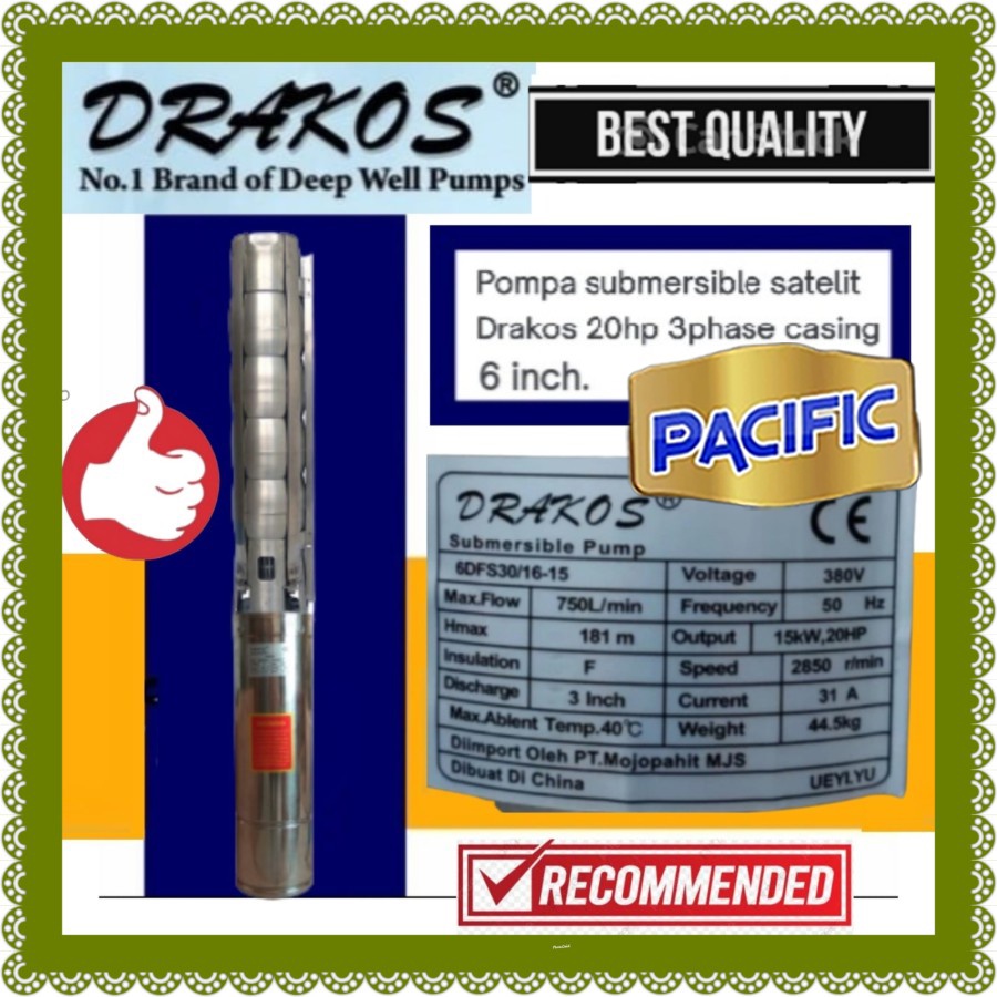 Jual Pompa satelit 20Hp DRAKOS 3Phase 6" submersible Casing 6inch | Shopee Indonesia