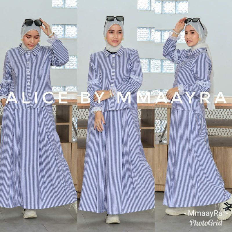 Jual alice by mmaayra setelan rok dan atasan katun stripe garis garis ...