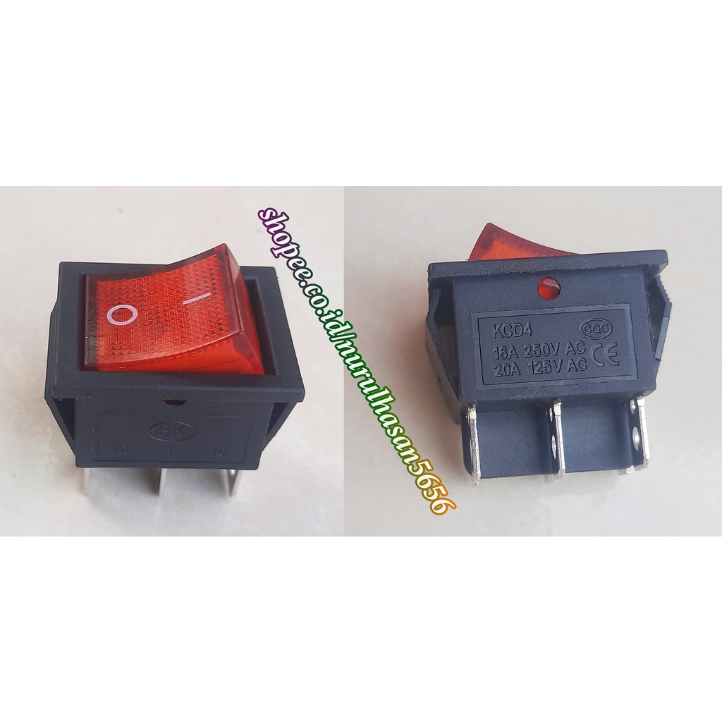 Jual saklar lampu 6 pin kaki light indicator kcd4 rocker switch ...