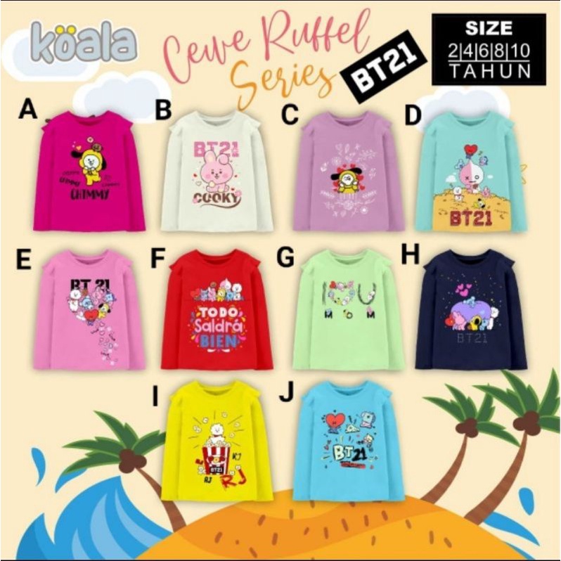 Jual koala long sleve ruffle bts series/koala cute ruffle bt21/kaos bts ...