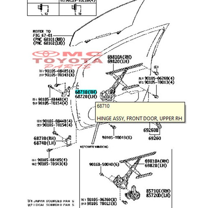 Jual Engsel Pintu Hinge Assy Atas Depan Kanan Yaris 68710-0D050 ...