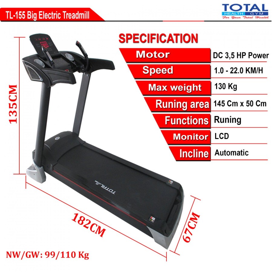 Jual alat fitness TOTAL Treadmill Elektrik TL 155 | Treadmill Auto ...