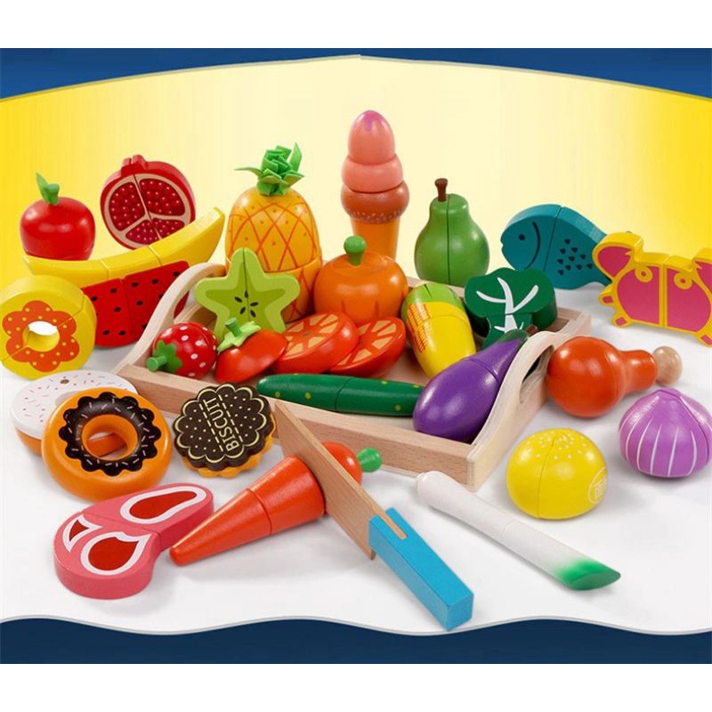 Jual Groceries tray fruits and veggies Mainan potong buah dan sayur ...