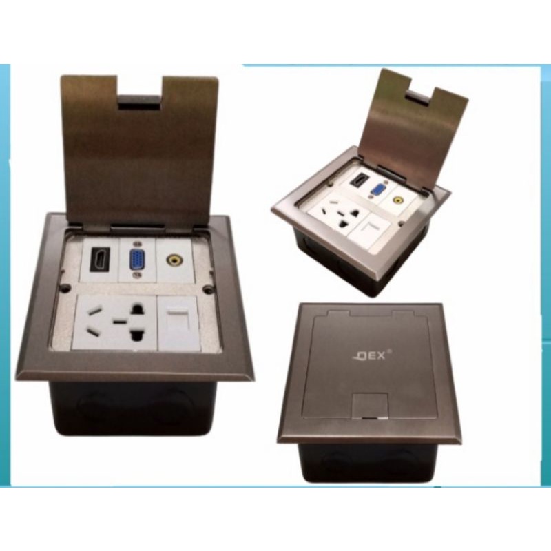 Jual BOX FLOOR SOCKET LANTAI/MEJA COLOKAN LISTRIK UNIVERSAL+HDMI+VGA F ...