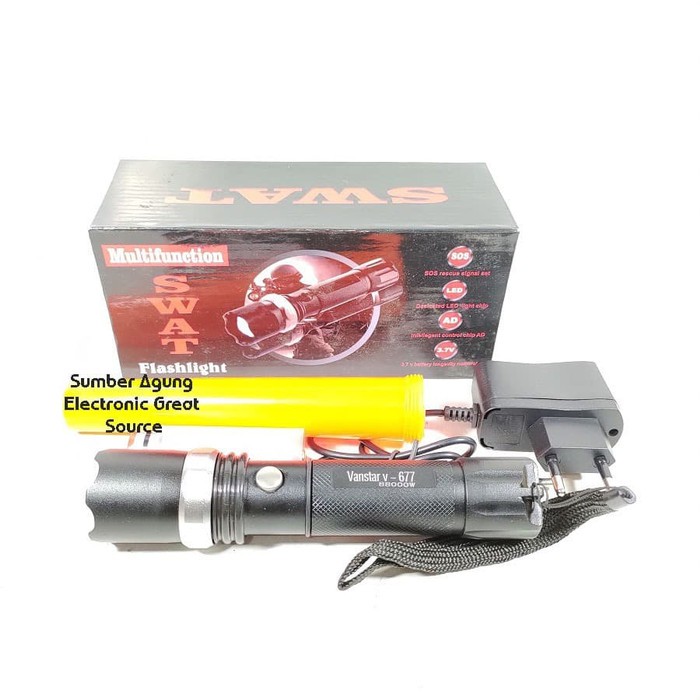 Jual Senter SWAT Vanstar V677 8800W Terang Zoom Jarak Jauh Cas Charger ...