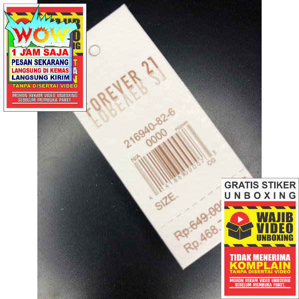 Jual FOREVER 21 PRICE TAG HANGTAG BARCODE SUPER PREMIUM CO 1X DI KIRIM ...