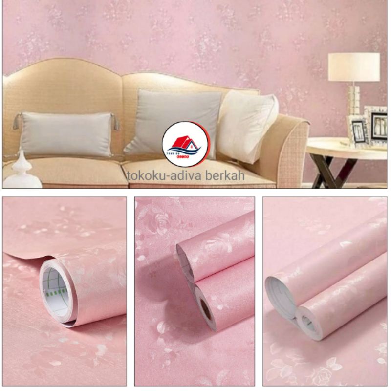Jual Wallpaper Stiker Dinding Pink Polos Bertekstur Bunga Mawar Mewah ...