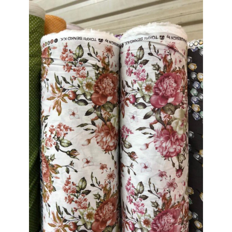 Jual bahan kain katun jepang catoon catton japan desain motif bunga ...