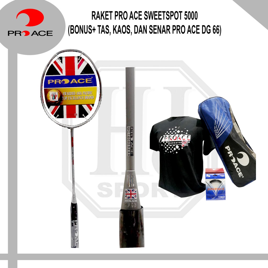 Jual Raket Original Pro Ace Sweetspot 5000 Bonus Komplit Badminton ...