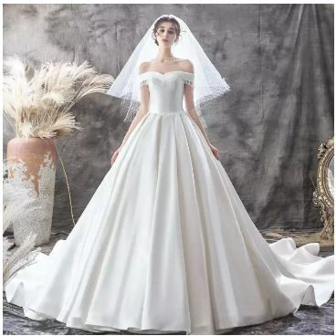 Jual Gaun pengantin Sabrina/gaun pengantin bridal Satin white | Shopee ...