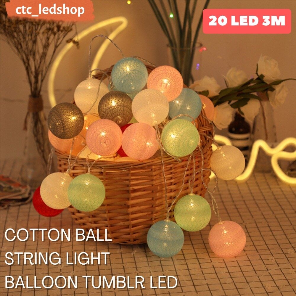 Jual Lampu Hias Kamar Bola Kapas 20LED 3M / Cotton LED String Light ...