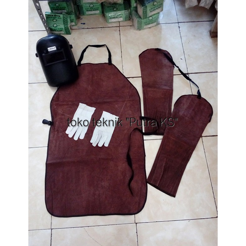 Jual Paket Apron Coklat, Helm Las Setting Putar, Sarung Tangan Las ...