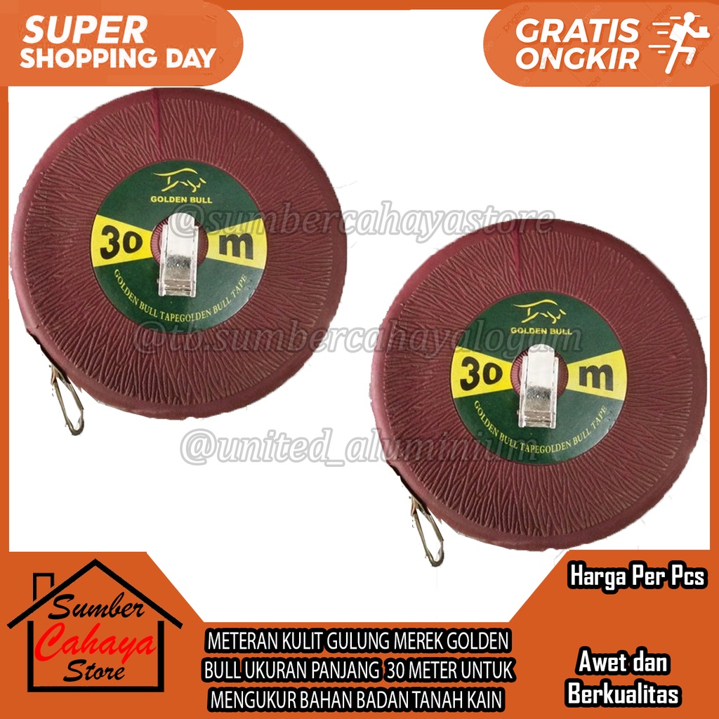 Jual METERAN KULIT GULUNG MEREK MERK GOLDEN BULL UKURAN PANJANG 30 M ...