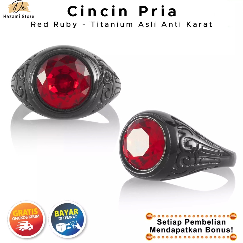 Jual BISA COD Cincin Pria Titanium Asli Keren Hitam Batu Ruby Emerald ...