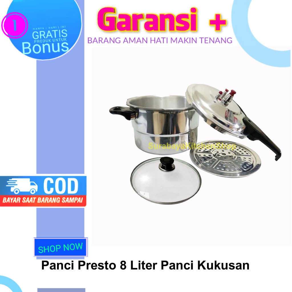 Jual Panci Presto 8 Liter Kukusan Tutup Kaca Alat Pelunak Daging Plus Tutup Uap | Shopee Indonesia