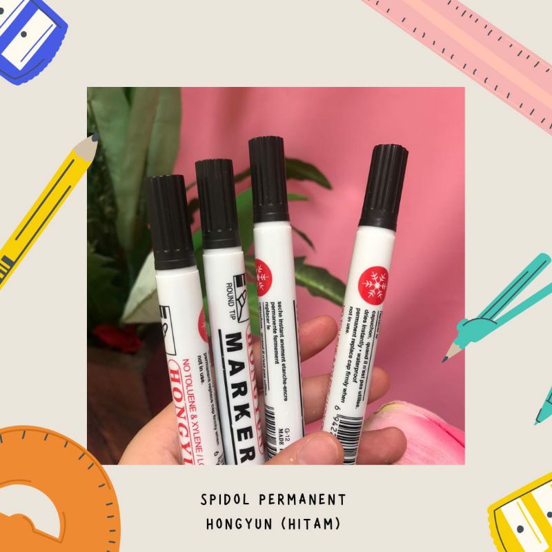Jual Spidol Hongyun PERMANENT Marker Alat Tulis Sepidol Hitam | Shopee ...