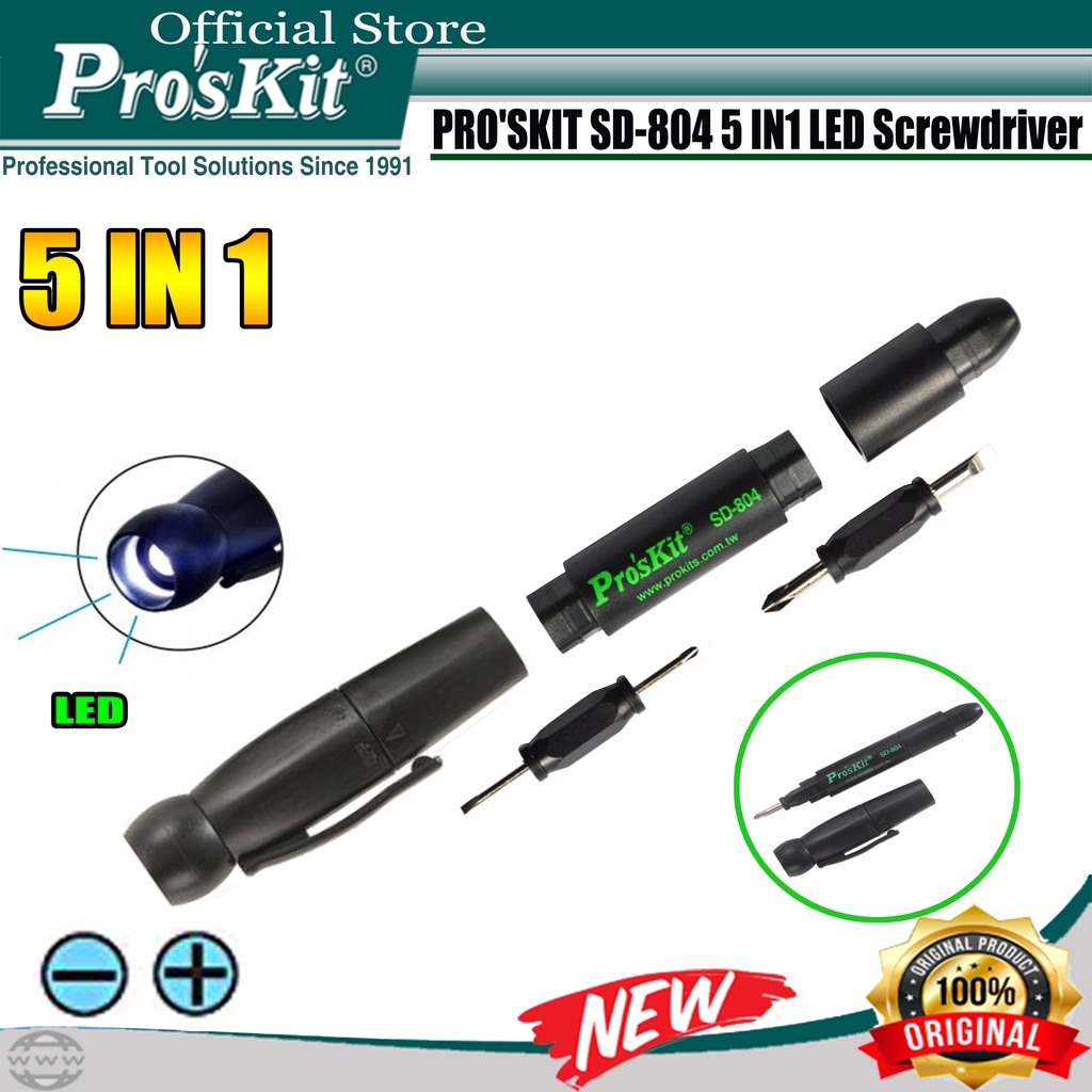 Jual Pro'sKit - Obeng Set Type Model Pen Sd-804 5 In 1 Led Light ...
