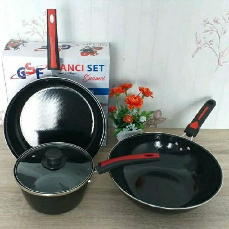 Jual Panci Wajan Wok Pan set enamel Merk GSF Type 2630 P | Shopee Indonesia