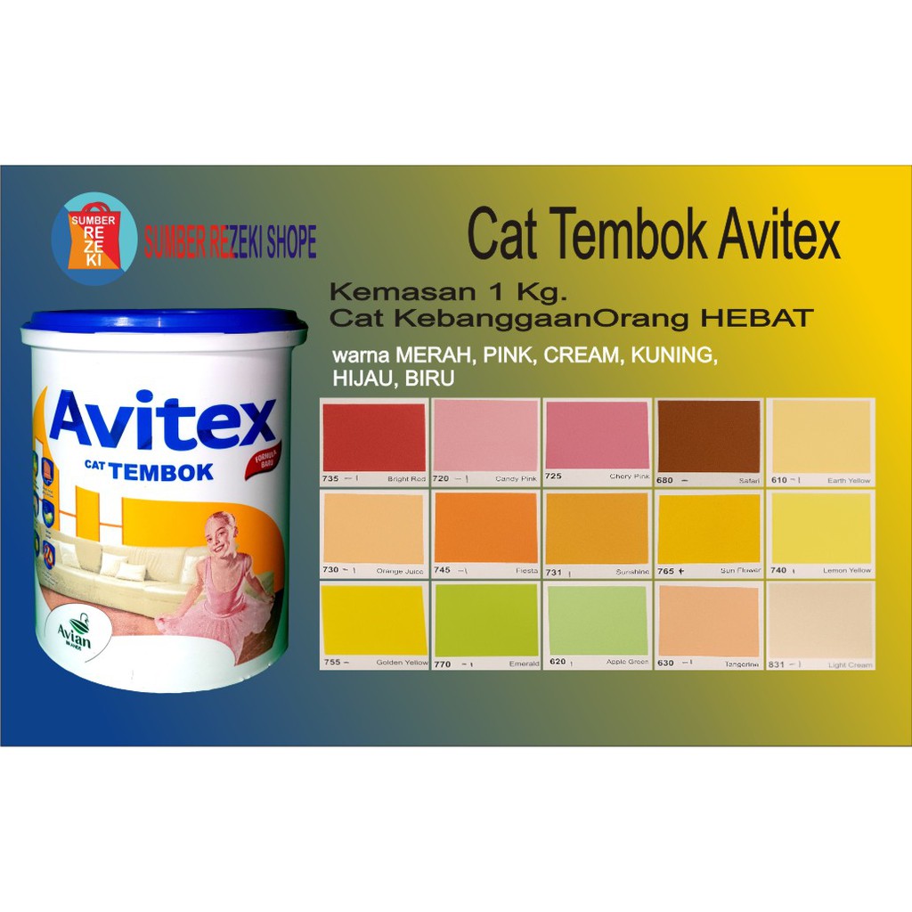 Jual Cat Tembok (Merah,Pink,Kuning,Cream,Hijau) Plafon Gypsum Avitex ...