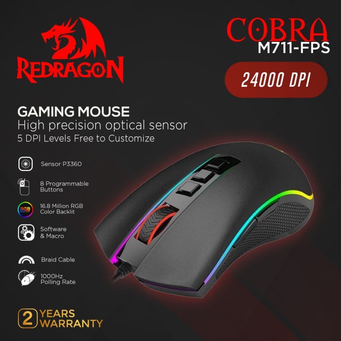 Jual Redragon Gaming Mouse RGB COBRA FPS - M711-FPS | Shopee Indonesia