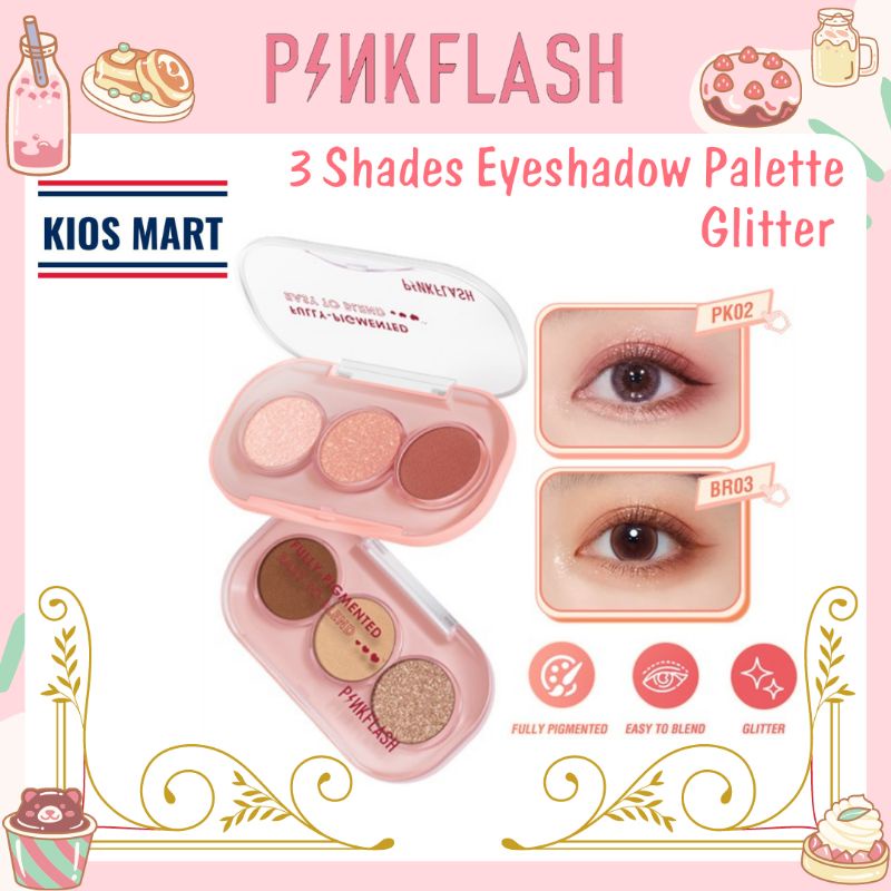 Jual Pinkflash 3 Shades Eyeshadow Palette Glitter High Pigment Easy To ...