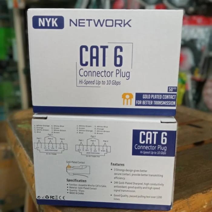 Jual Connector Rj-45 Cat6 NYK Sambungan Lan Connector konnektor Rj45 ...