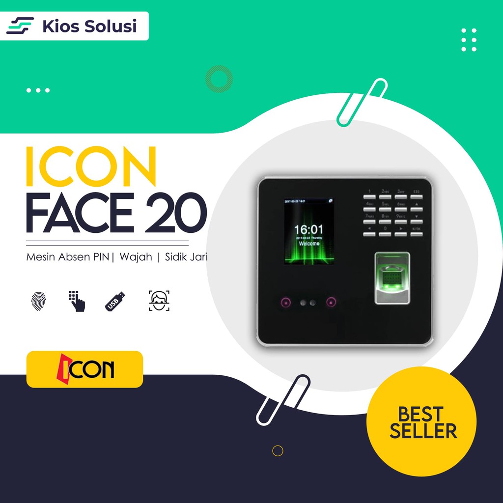 Jual Mesin Absen Fingerprint Sidik Jari Wajah Mesin Absensi ICON FACE 20 RFID | Shopee Indonesia