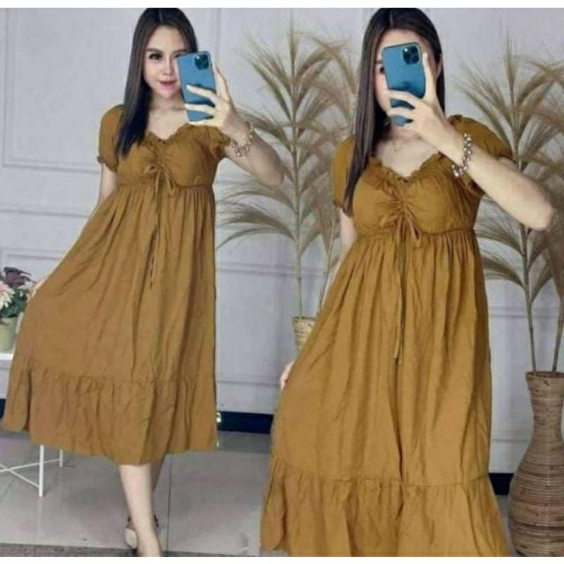 Jual DASTER RUFFLE POLOS WANITA / DRESS SERUT DADA/ DASTER ELSA POLOS ...