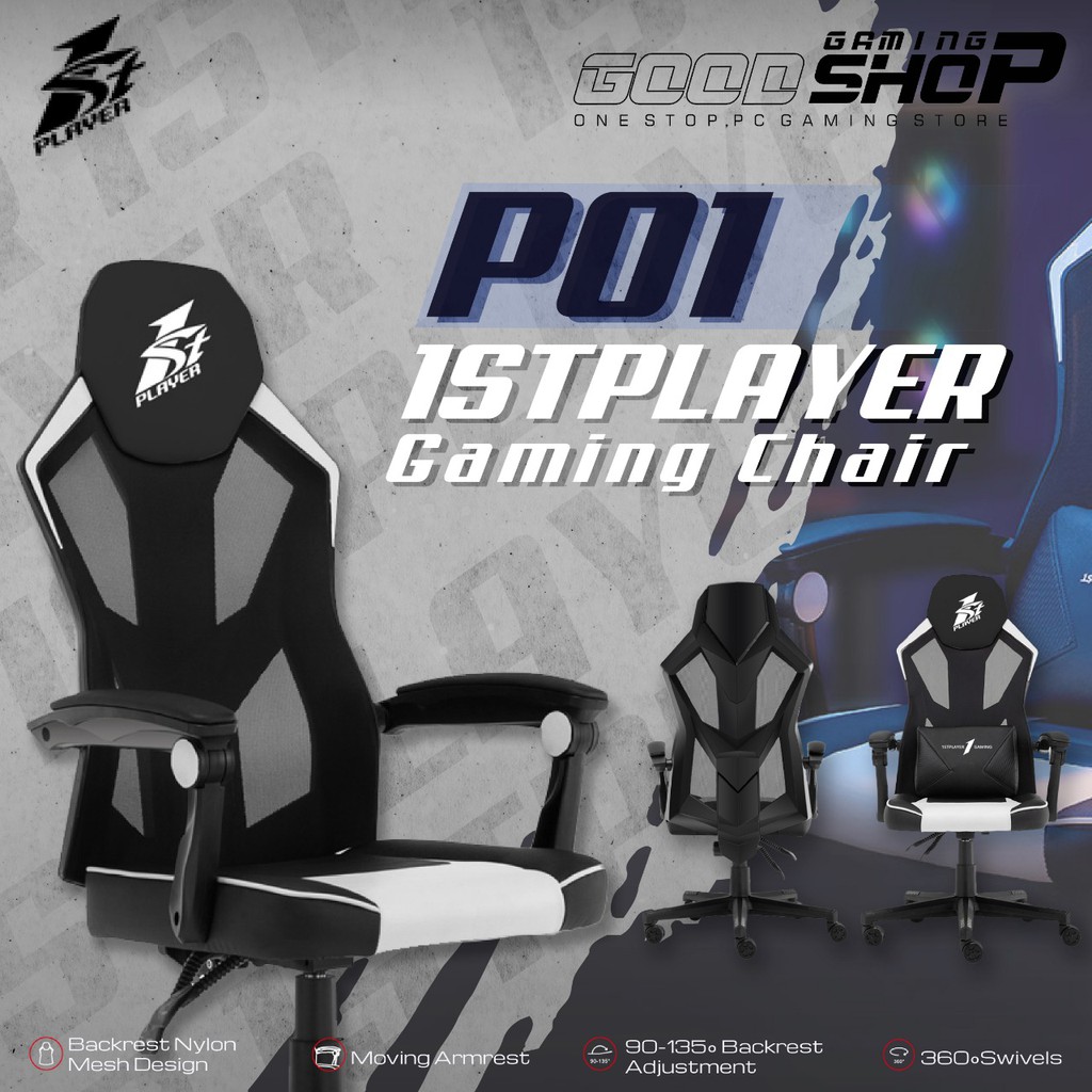 Jual 1STPLAYER GAMING CHAIR P01 / P-01 Black White Kursi Gaming ...