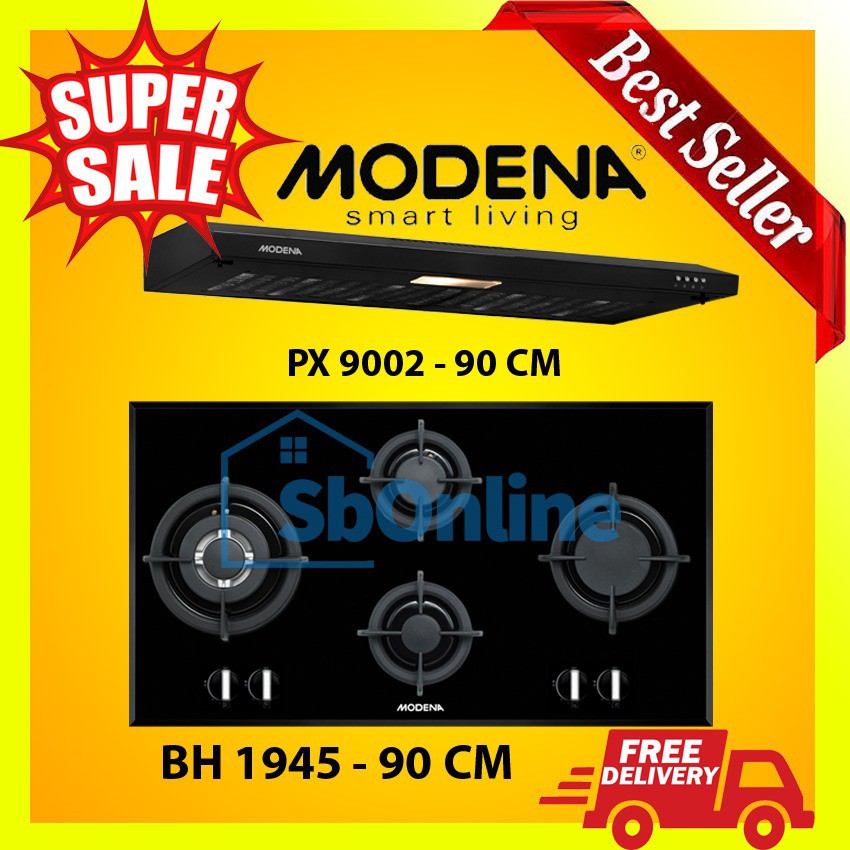 Jual MODENA Paket Kompor Tanam 4 Tungku 90 cm dan Cooker Hood 90 cm ...