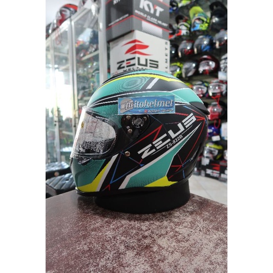 Jual Zeus 822B Matt Black A022 Green Flat Visor Free Dark Visor ...