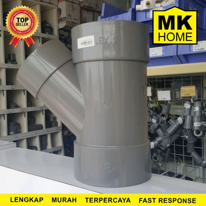 Jual Tee Y Branch 4 x 3 Inch 45 Derajat Sambungan Paralon TY PVC ...