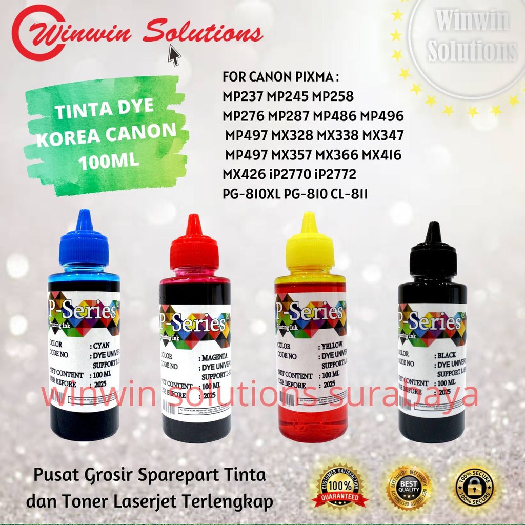 Jual Tinta DYE Korea CANON 100ml Pixma MX426 iP2770 iP2772 | Shopee ...