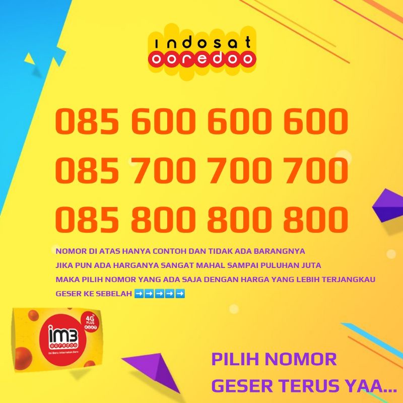 Jual NOMOR CANTIK INDOSAT IM3 7OO 8OO ETALASE 5 | Kartu Perdana Nomer Nocan Seri Nol 10 Digit ...