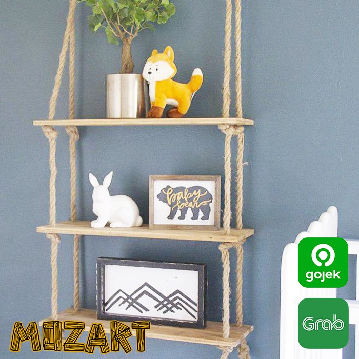 Jual AMTALI 3 ambalan tali kayu rak dekorasi dinding kamar hiasan ...