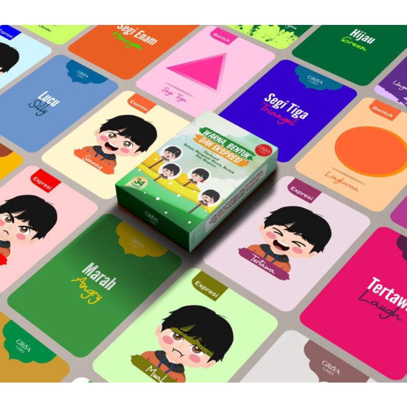 Jual Flas Cards Warna Bentuk Dan Ekspresi utk anak Paud dan Tk | Shopee ...